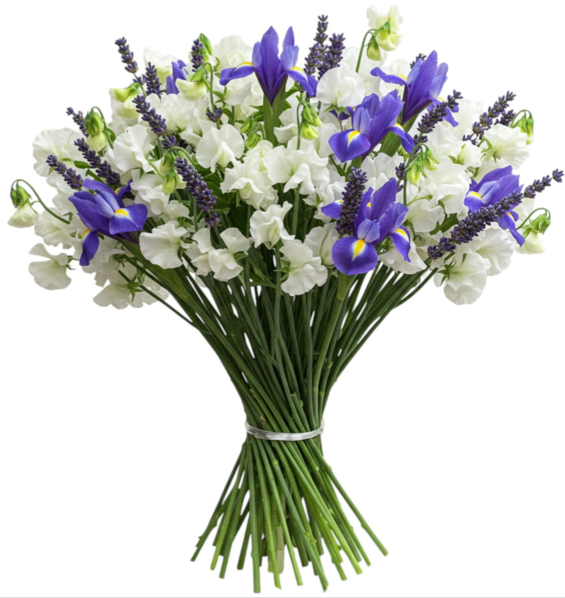 Blue Iris and Sweet Pea with Lavender Bouquet – Delicate & Fragrant ...