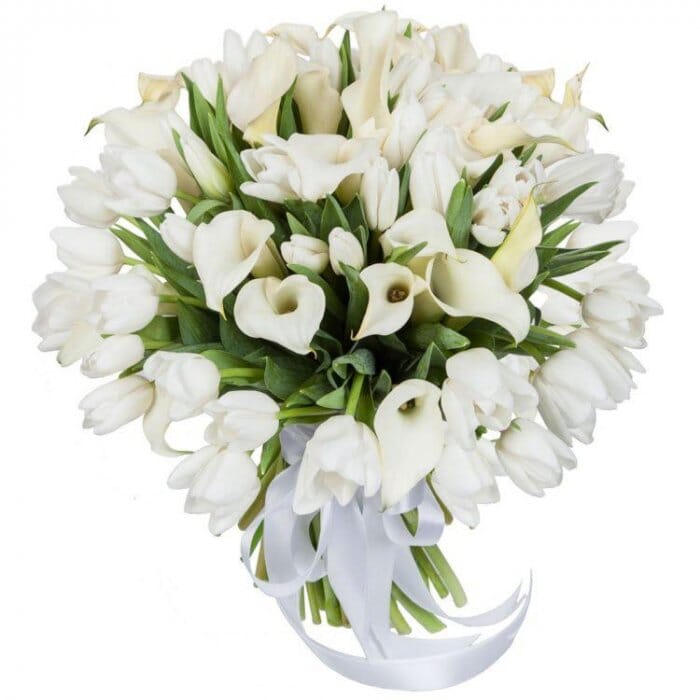 Elegant Bouquet of White Tulips and Calla Lilies | Flowers Box London