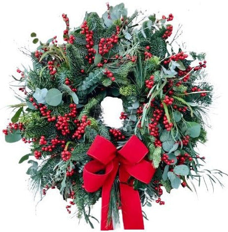 Crimson Winter Wreath by Flowers Box London - Elegant Doorstep UK Delivery