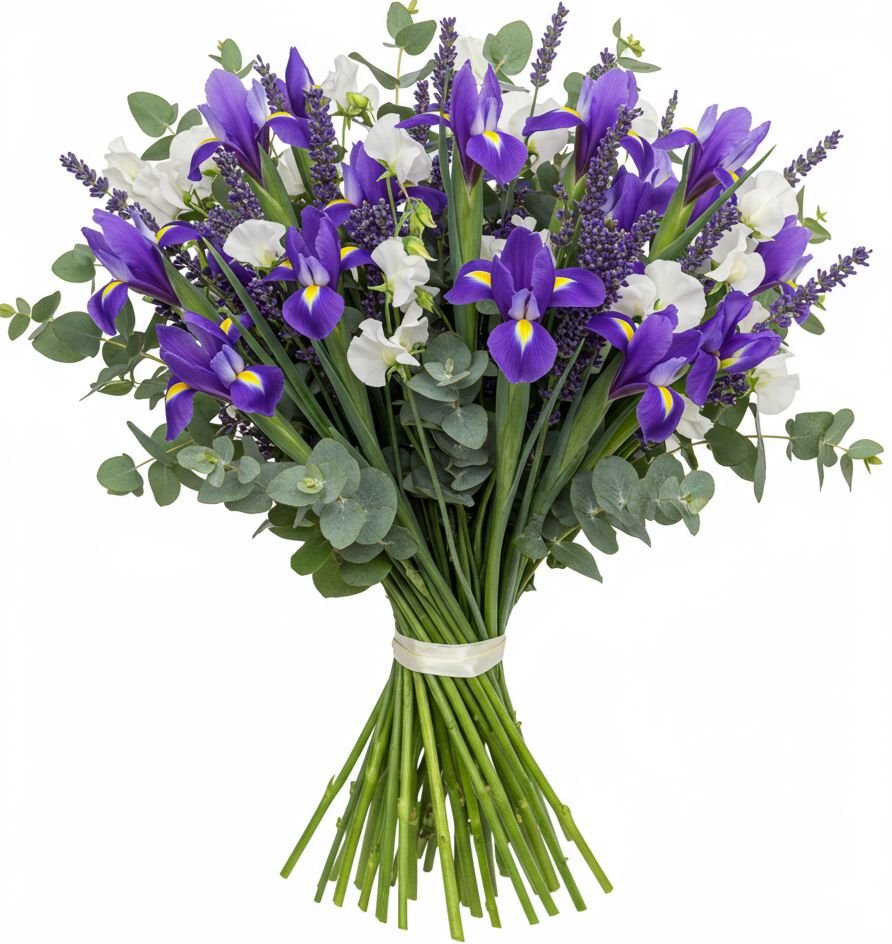 Cute Bouquet of Blue Iris, Sweet Pea, and Lavender – Fragrant and ...