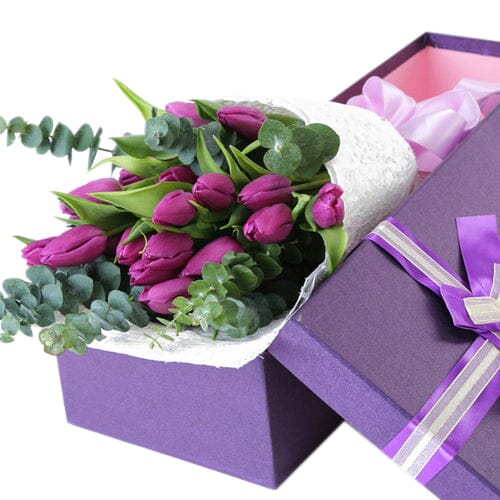 Luxury Box of Tulips with Eucalyptus – Elegant Floral Gift with Fast ...