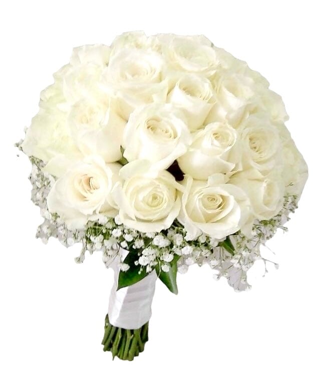 Luxury White Roses with Gypsophila Bridal Bouquet - Flowers Box London ...