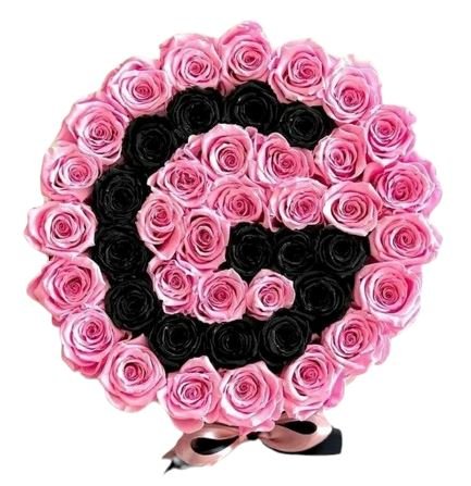 Pink and Black Roses Luxury Initial Box by Flowers Box London - Swift ...