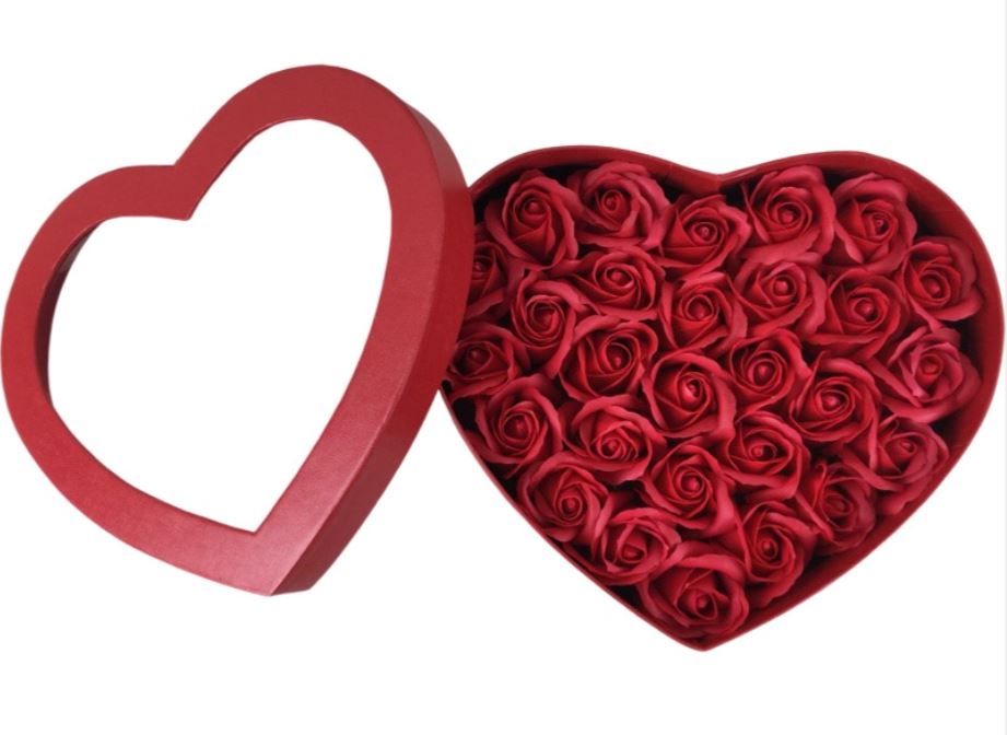 Red Heart Box with Red Scented Forever Roses – Flowers Box London