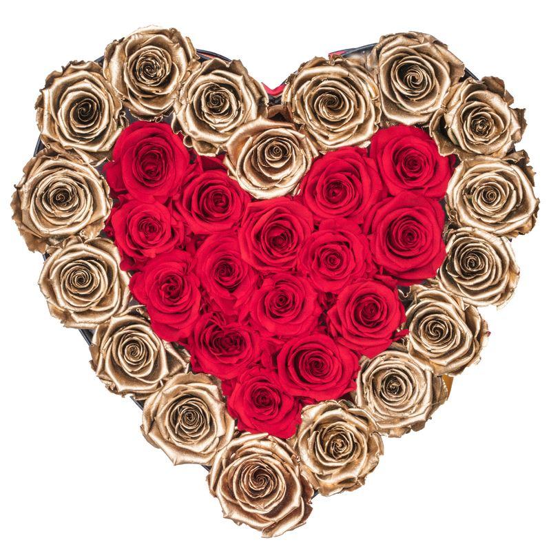 Red and Gold Roses Heart Box - Fast Delivery Across London & UK ...