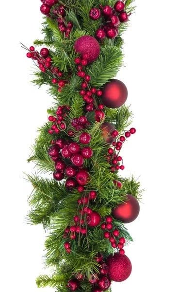 Red Fresh Garland with Red Baubles – Festive Holiday Decor | Flowers ...