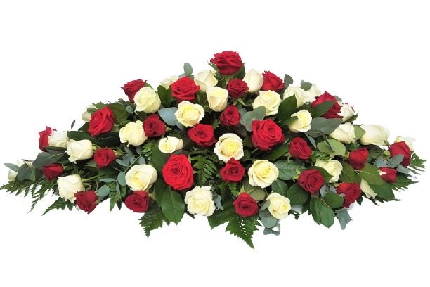 Red & Ivory Roses Casket Cover | Funeral Tribute Flowers | Flowers Box ...